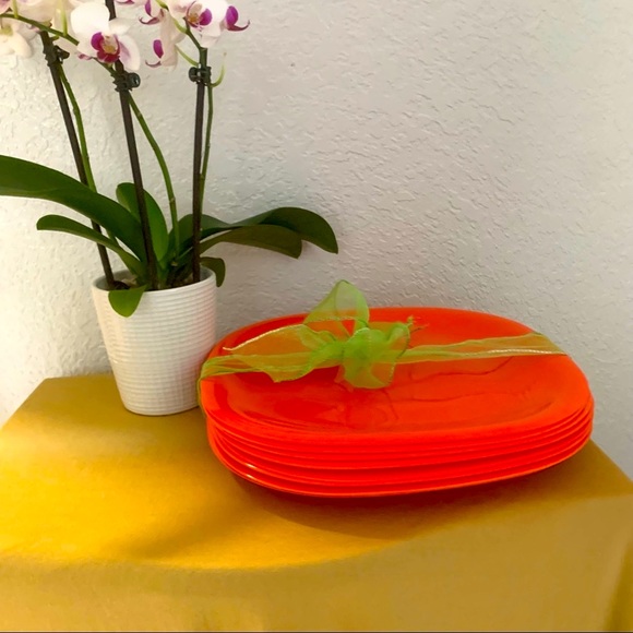 Dining | Set Of 8 Melamine Plates Orange | Poshmark